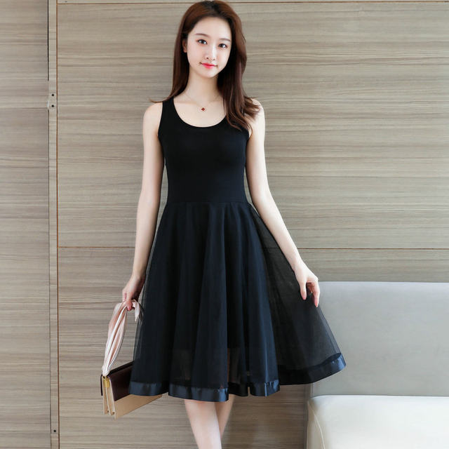 Black mid-length vest skirt women's summer and autumn lace inner strap ...