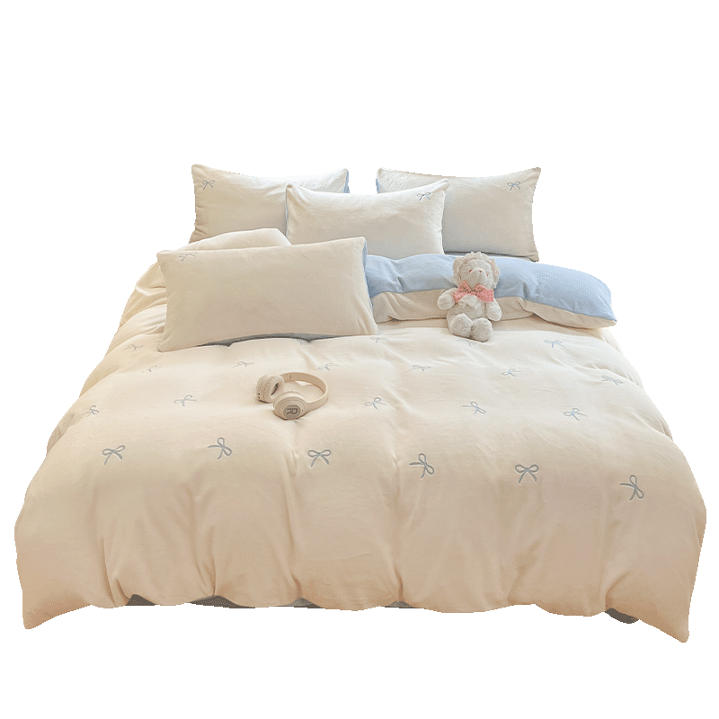 MUJI milk velvet four-piece winter thickened quilt cover coral flannel ...