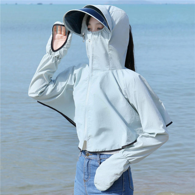 Sun protection clothing women's hooded face-covering high collar summer ...