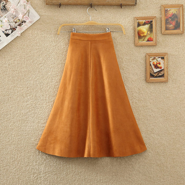 2024 spring and summer high waist slim solid color A-line over-knee ...