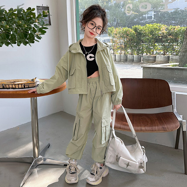 Girls Autumn Suit 2024 New Style Cool and Cool Girls Hooded Cardigan ...