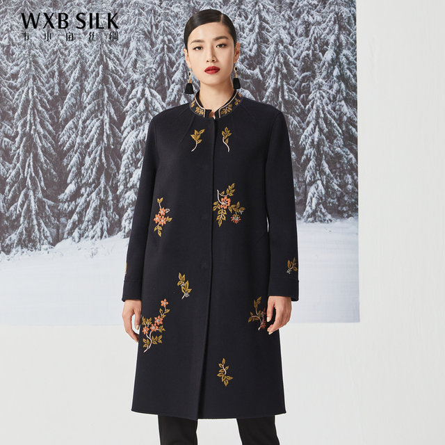 Wei Xiaobao printed medium-length women's woolen coat Chinese jacket ...