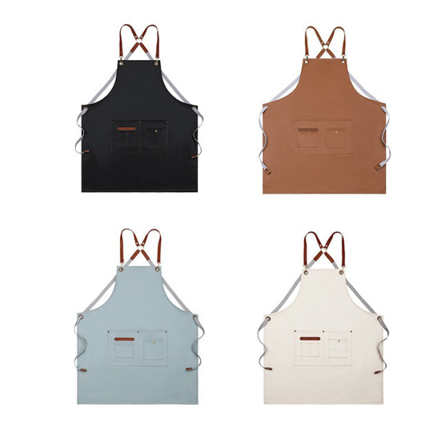 pu apron women's leather waterproof and oil-proof catering work no-wash ...