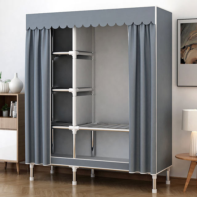 Simple wardrobe household bedroom steel frame thickened storage cloth ...