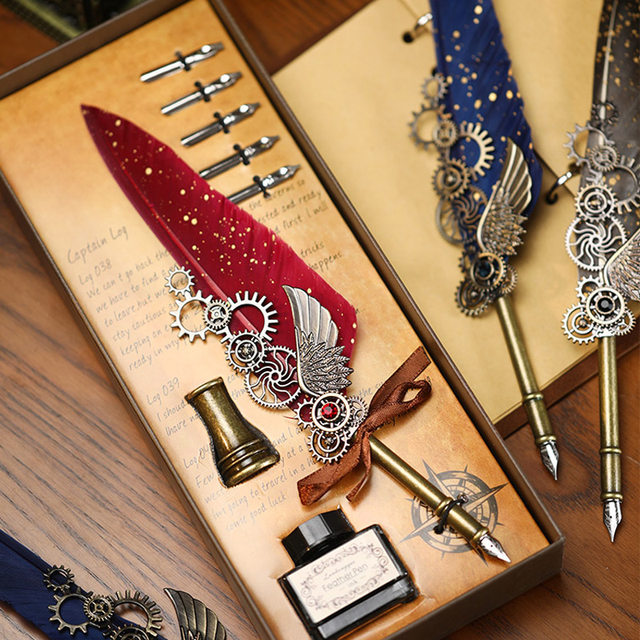 Alley European retro feather pen gift box mechanical steampunk water ...
