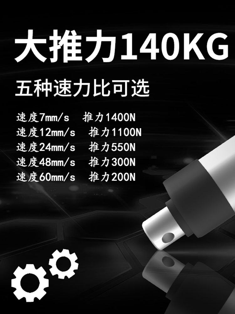 Allide 防水 電気プッシュロッド リニアアクチュエーター - 24V、1400N 推力