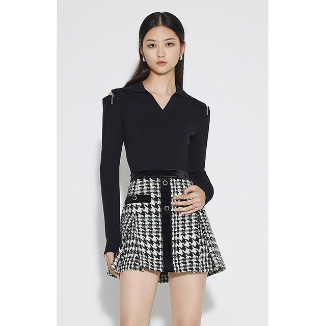 ochirly Ou Shili polo collar short sweater women's autumn top off ...