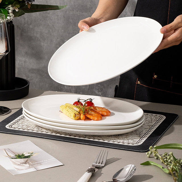 Pure white oval fish plate for home use 2025 new plate underglaze color ...