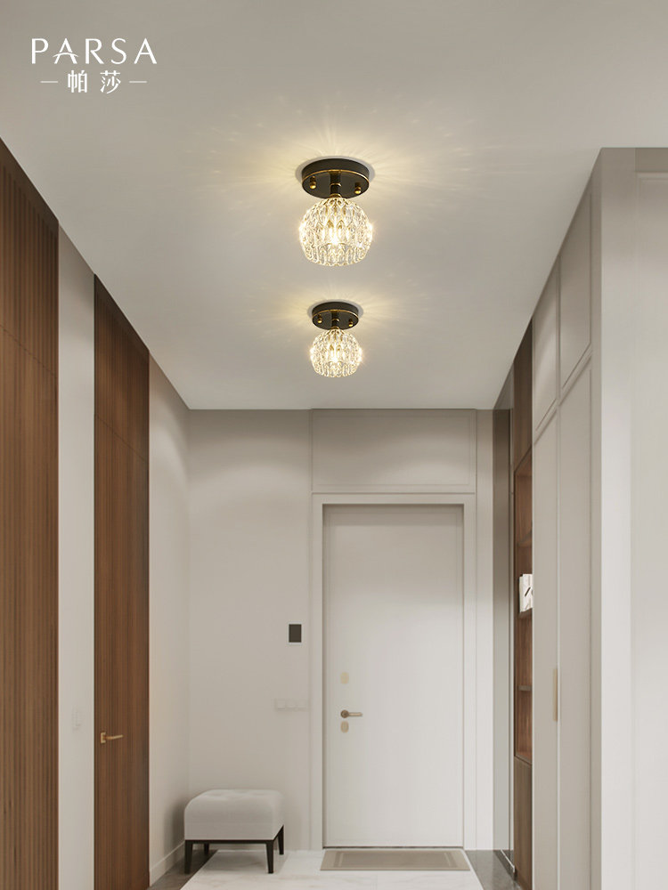 Pasha Copper Crystal Ceiling Light - Modern Aisle & Balcony Lighting