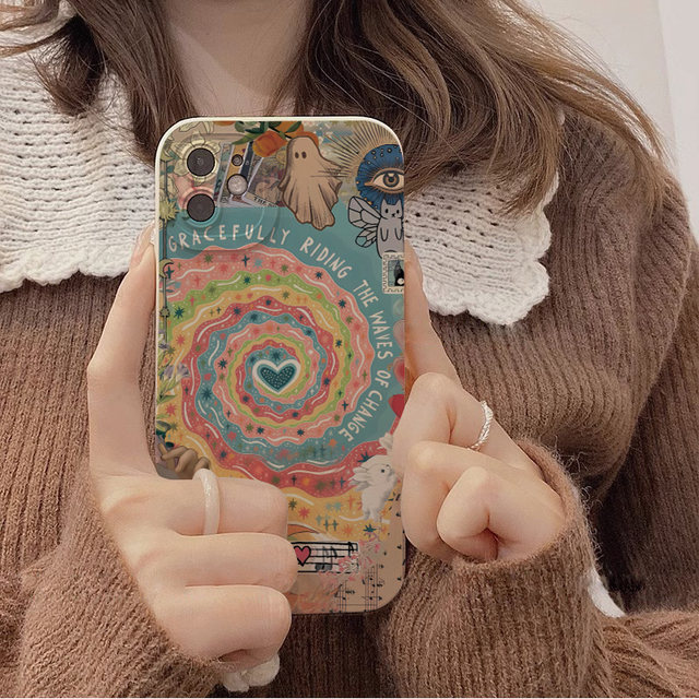 Colorful swirl cat m Apple 12PRO mobile phone case iPhone couple 14PROMAX cute 15PRO creative 16 ...