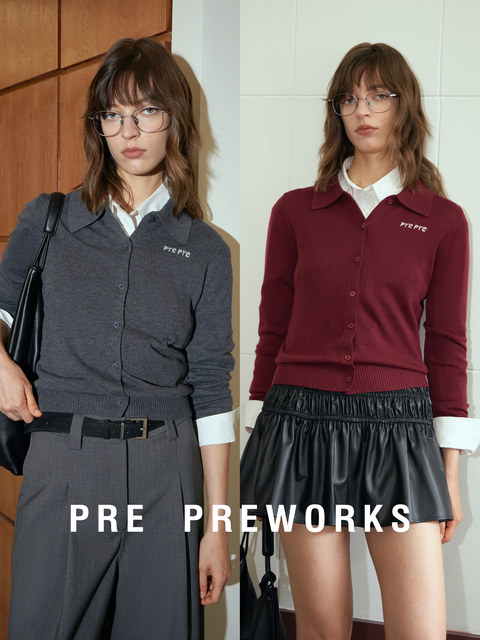 PRE PREWORKS Retro French accent, ochre-grade wool skin-friendly delicate polo collar wool ...