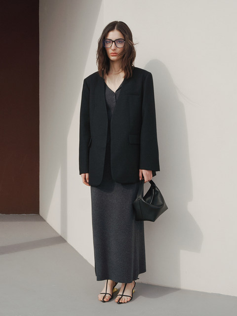 PRE PREWORKS slim and relaxed wool knitted top, delicate nude asymmetric knitted two sets