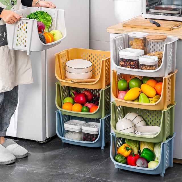 Kitchen fruit and vegetable storage rack with floor-standing multi ...