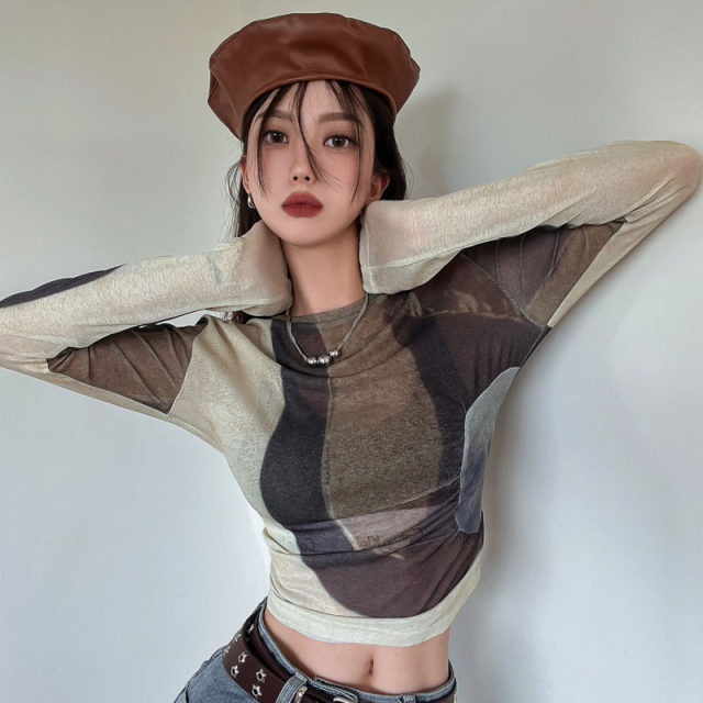 Spicy girl sexy striped long -sleeved T -shirt women's clothing autumn ...