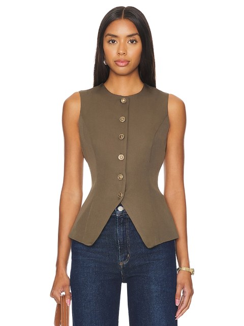SNDYS brown waist vest minimalist diligent buttons design sense top ...