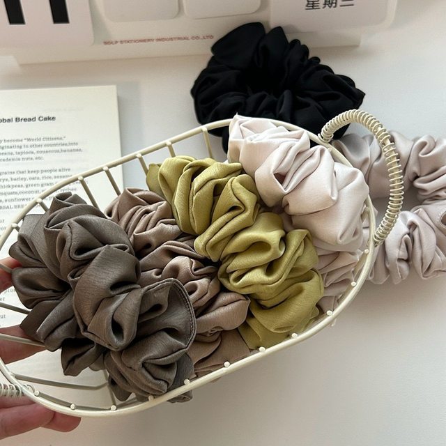 Raffia/Solid color pleated satin large intestine hair ring high ...