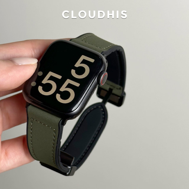 CLOUDHIS new crazy horse leather silicone magnetic iwatch strap ...