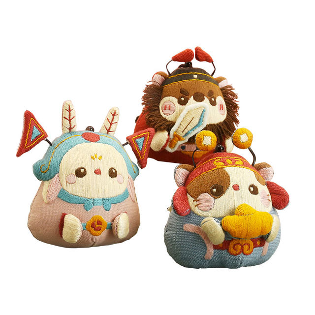 Hani hand-embroidered Zhong Kui cute tiger DIY material bag amulet ...