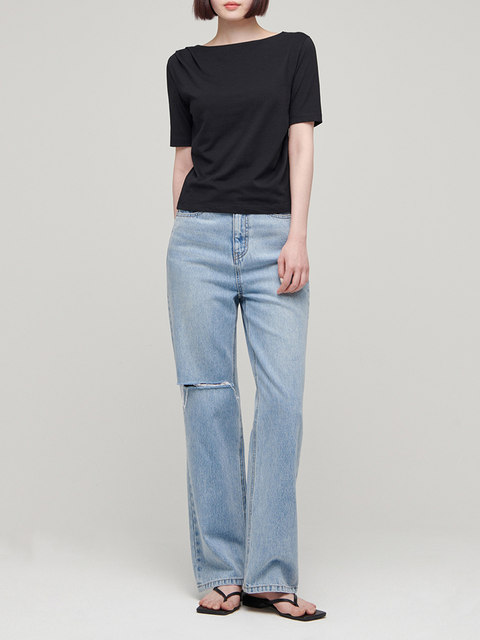 Design sense wild black and white mid -sleeved five -sleeved one -like ...