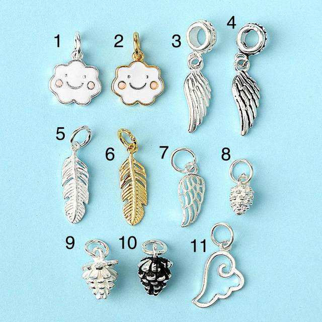 S925 silver plain silver feather wings epoxy smiley face cloud pendant ...
