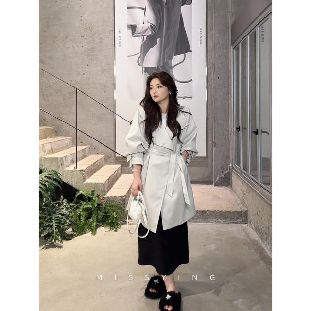 Ms. Ying's Korean style casual windbreaker slightly fat mm gray long ...