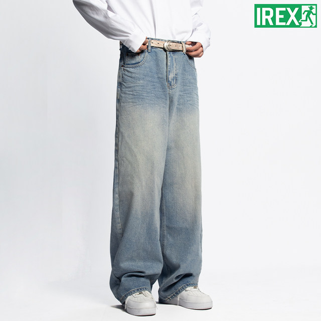 IREX retro thin washed light-colored pants oversize American jeans men ...