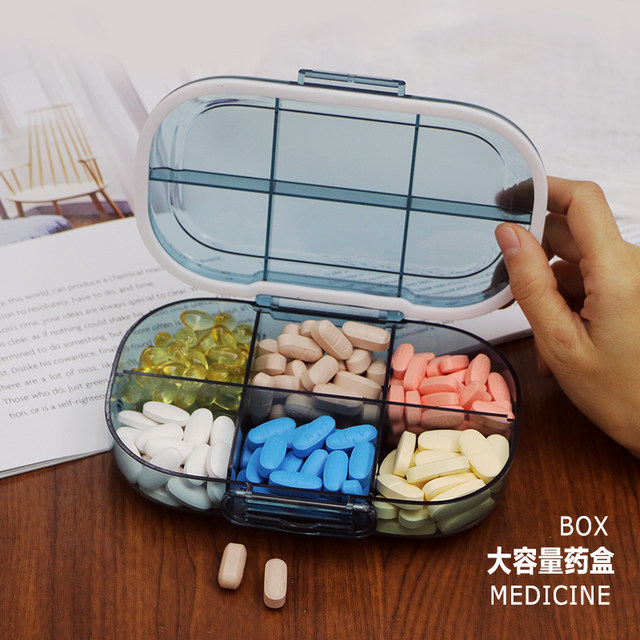 Large-capacity six-compartment medicine box for health care products ...