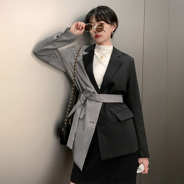 Mosini plaid splicing small blazer women's 2024 spring new design niche ...