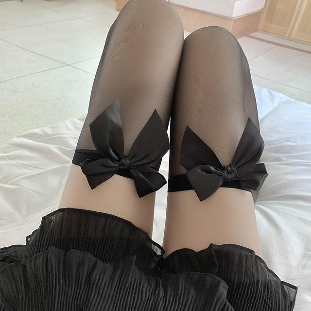 Japanese long stockings, feminine, ultra-thin, black silk, white, over the knee, mid-thigh ...