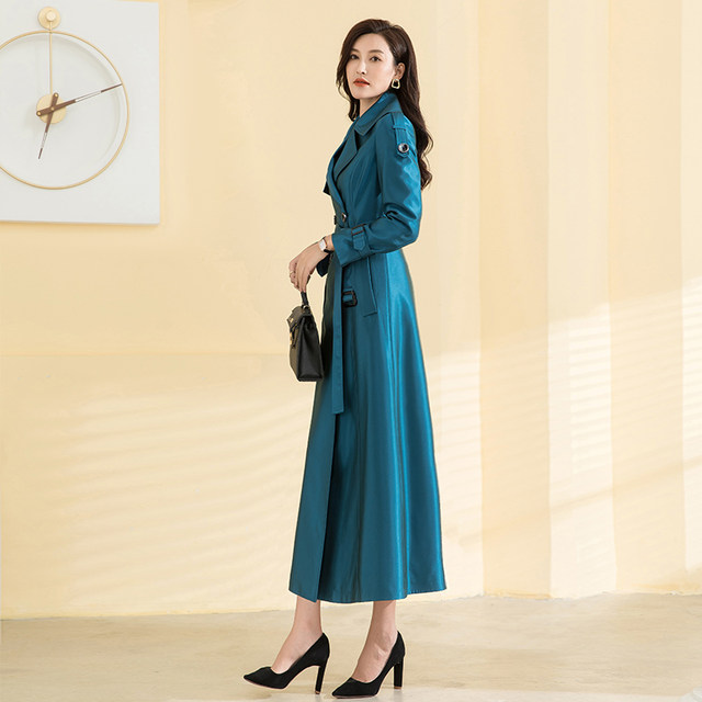 2024 new style blue popular windbreaker women's mid-length suit collar ...