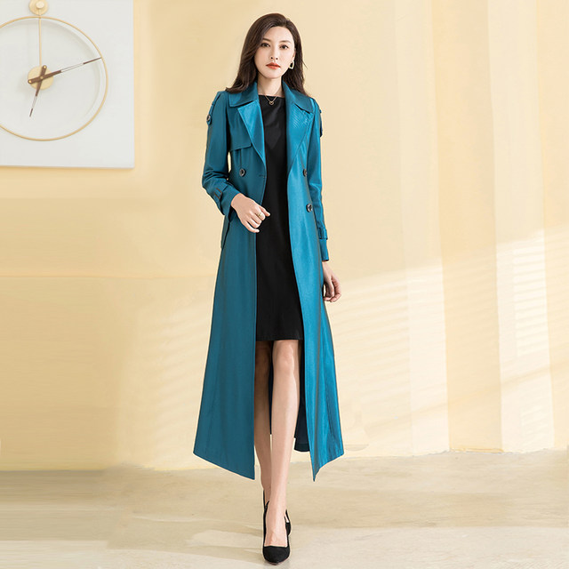 2024 new style blue popular windbreaker women's mid-length suit collar ...