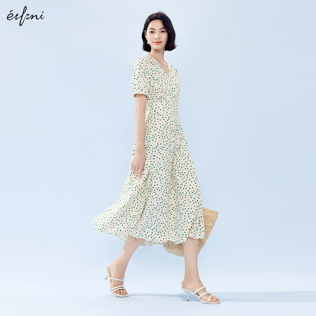 Evili V -neck Bubble Sleeve Potten French Broken Dress 2024 Summer ...