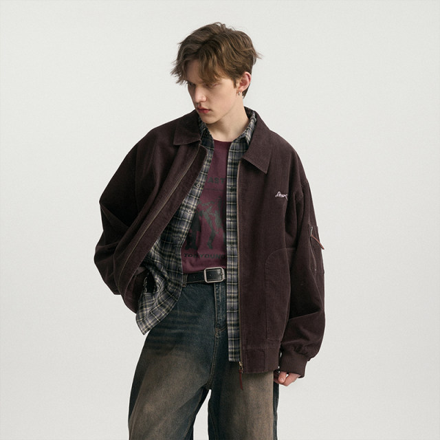 HeartBoon workwear American retro corduroy lapel flight jacket jacket ...