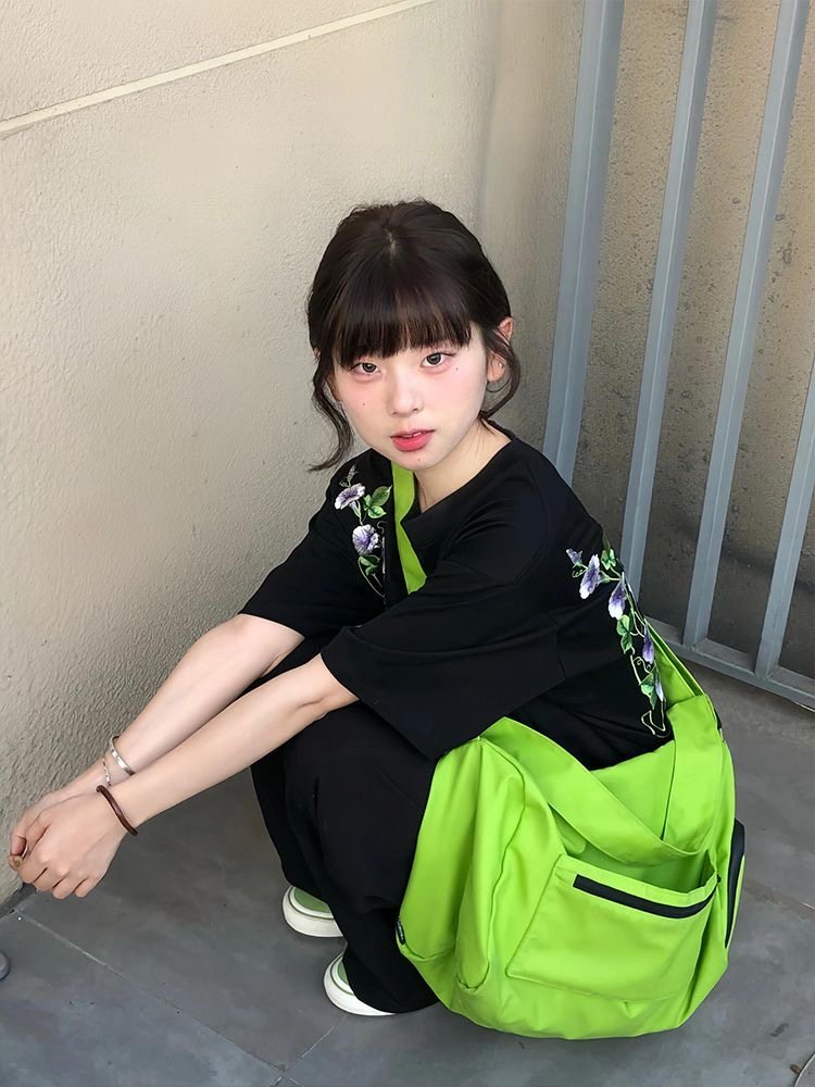 American high street letters flower embroidery short-sleeved T-shirt ...