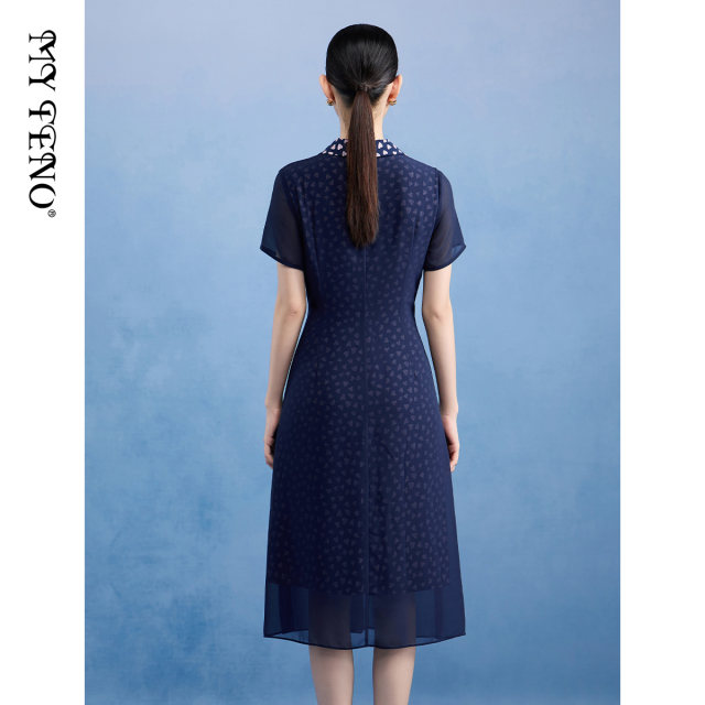 Martinu 2024 summer new style blue V-neck printed short-sleeved French ...