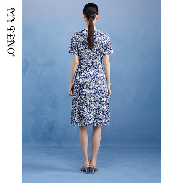 Martinu 2024 summer new style blue V-neck printed dress short-sleeved ...