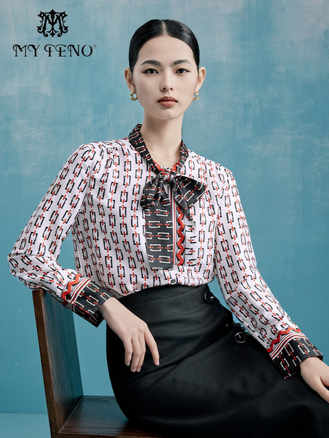 Ma Tiannu White Printing Series Leading Shirts Long -sleeved ...