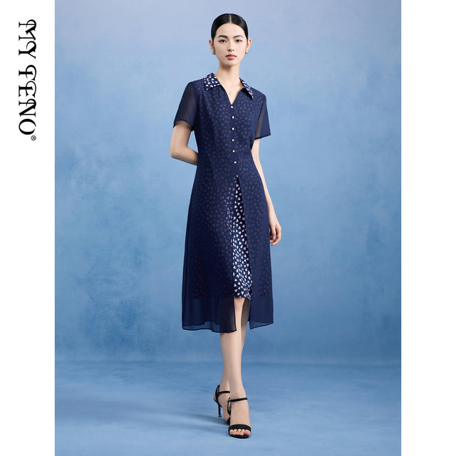 Martinu 2024 summer new style blue V-neck printed short-sleeved French ...