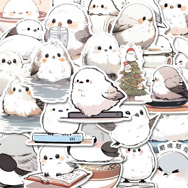 Northern long-tailed tit animal handbook sticker Japanese two ...