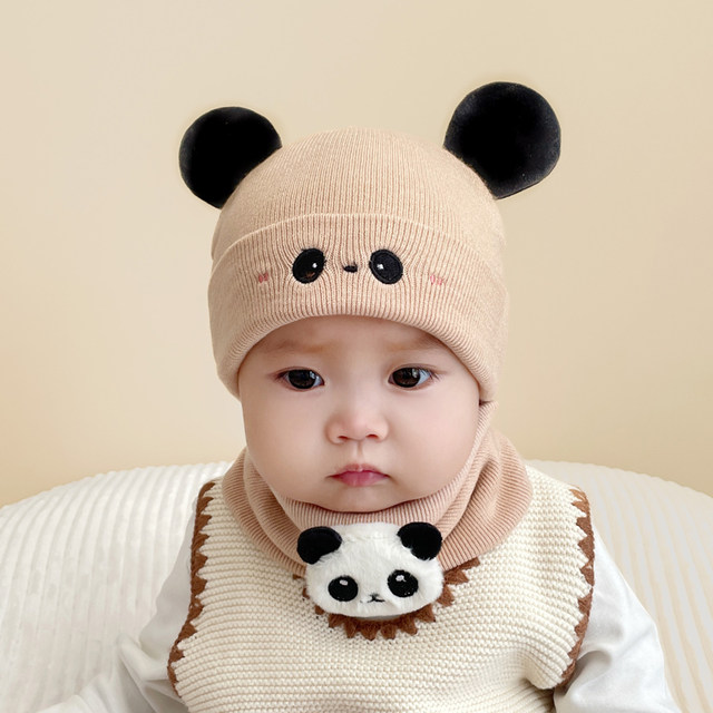 Baby hat autumn and winter woolen hat set scarf winter warm baby outing ...