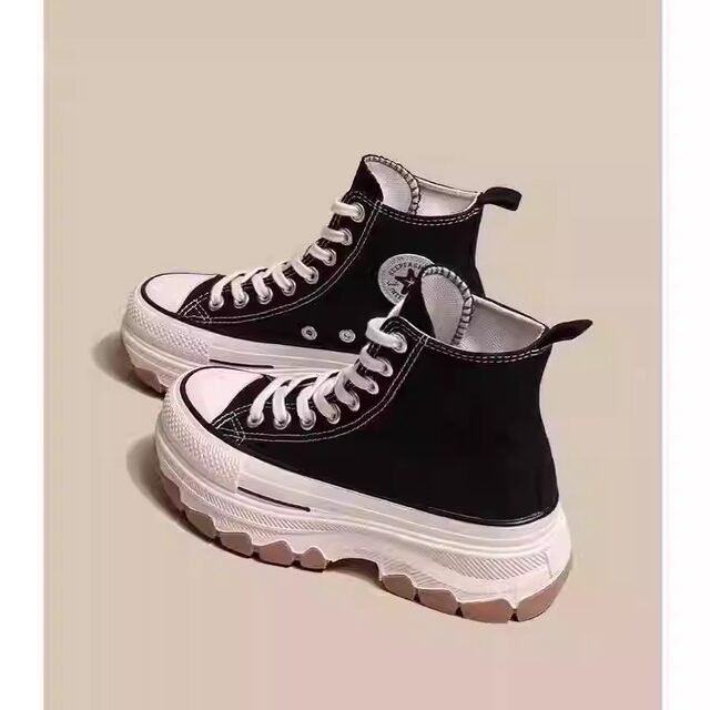 Sanfu canvas shoes women's high-top Japanese style increased thick sole ...