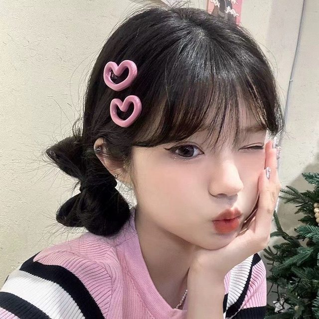 Cute and sweet pink love hair clip for women simple and versatile side ...