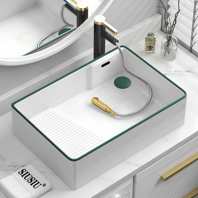 Washing machine counter with washboard ceramic laundry pool side drain ...