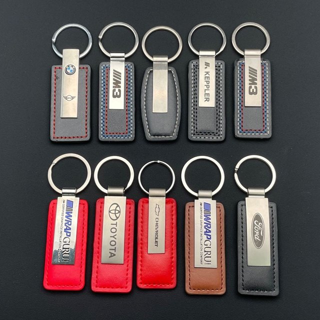 Leather leather metal car logo keychain small pendant personalized men ...