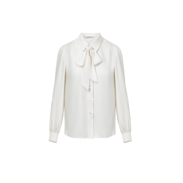 LANCY/Langzi 2024 winter new French white ribbon shirt women's commuting daily versatile top