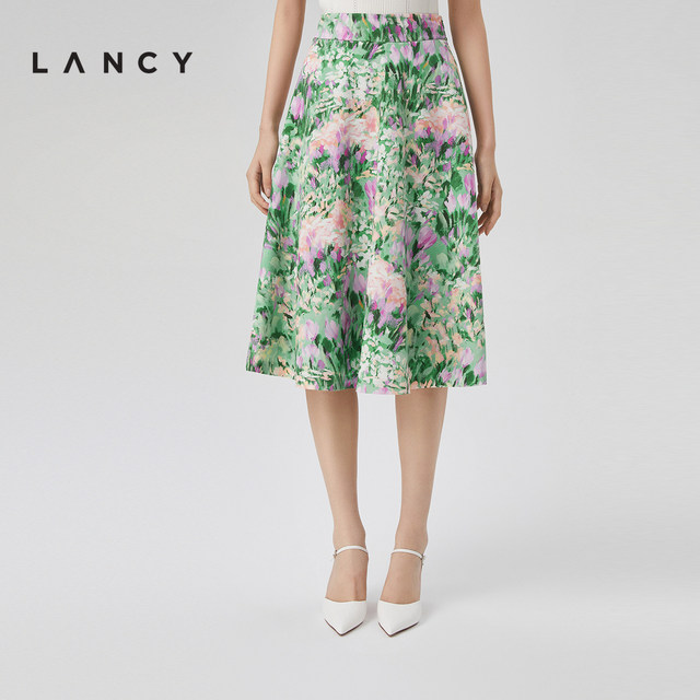 Lance/Langzi summer new high -waisted silk printed A -line skirt ...