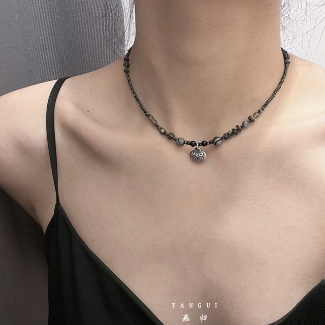 Original Ping An lock handmade sterling silver clavicle chain retro ...