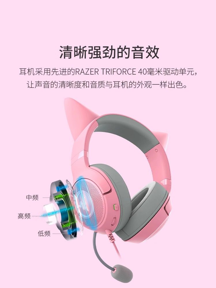 Razer Beihai Kraken Cute Cat V2 Pink Gaming Headset with Microphone