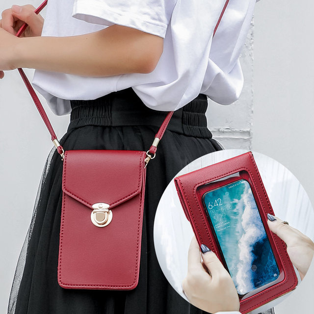 Touch screen bag female oblique shoulders, portable fashion transparent ...
