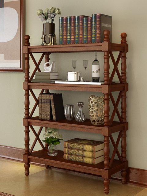 American solid wood bookshelf living room floor-standing European ...